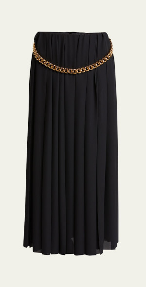 Balenciaga - Long Pleated Crepe Skirt with Chain