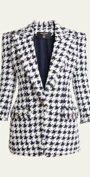 Balmain - Long Tweed Houndstooth Blazer