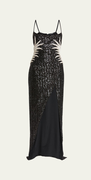 Balmain - Sequin Embroidered Palm Tree Gown with Slit