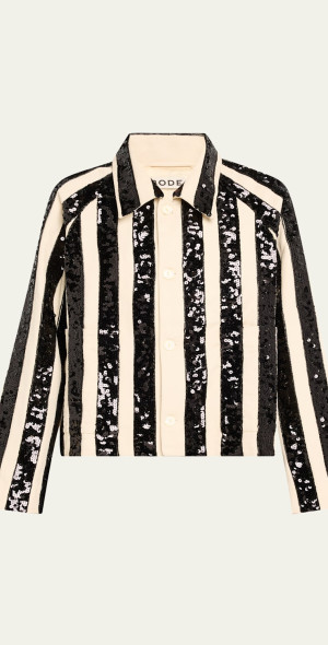 Bode - Grandstand Sequined Stripe Cropped Jacket