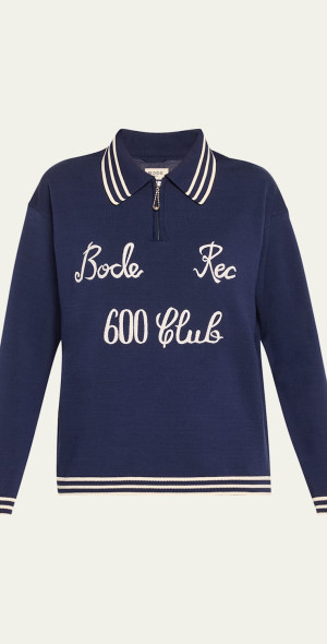Bode - Logo Club Embroidered Long-Sleeved Polo Sweater