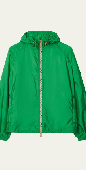 Burberry - Men's Nylon Check-Zip Hooded Jacket