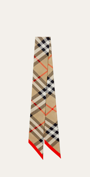 Burberry - Red Check Print Silk Twill Skinny Scarf