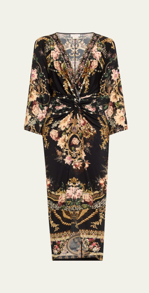 Camilla - Long Split Front-Twist Floral Midi Dress