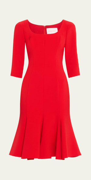 Carolina Herrera - Square-Neck 3/4-Sleeve Midi Trumpet Dress