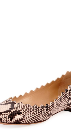 Chloe - Lauren Scalloped Snake-Print Ballet Flats
