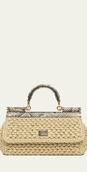 Dolce & Gabbana - Sicily Small Python & Raffia Top-Handle Bag