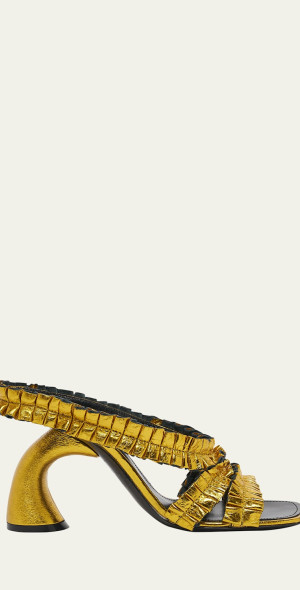 Dries Van Noten - Curved-Heel Ruffled Metallic Leather Sandals