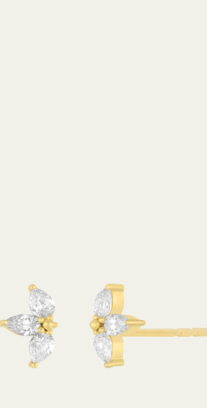 EF Collection - 14K Yellow Gold Triple Diamond Mini Pear Stud Earrings