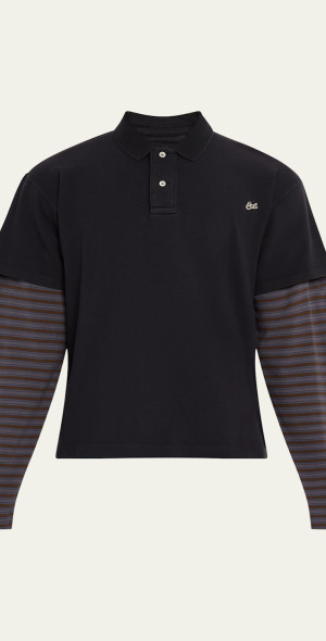 ERL - Men's Double-Layer Striped Sleeve Polo Shirt