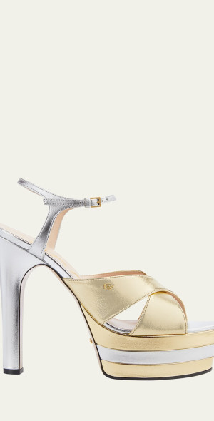 Gucci - Angel Metallic Ankle-Strap Platform Sandals