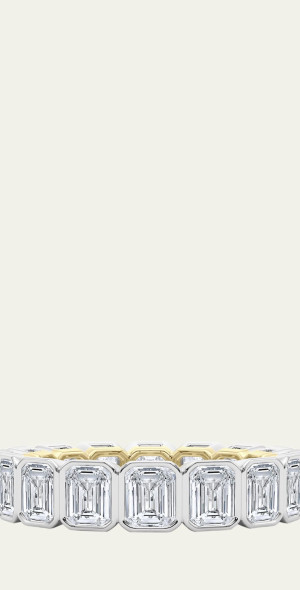 HauteCarat - 18K Emerald Cut Bezel Lab Grown Diamond Eternity Band, 6.6tcw