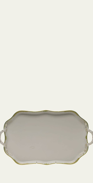 Herend - Princess Victoria Green Rectangle Tray with Branch Handles