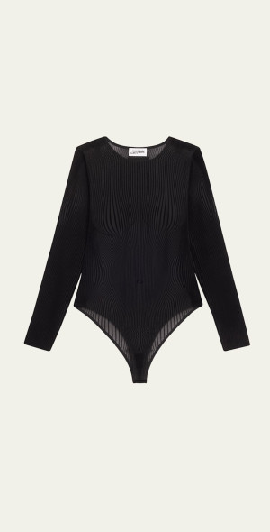Jean Paul Gaultier - Mesh Flocked Morphing Pinstripe Bodysuit