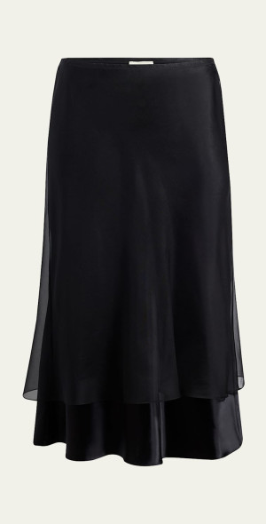 Khaite - Monina Layered Satin Viscose Midi Skirt