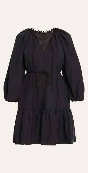 Kobi Halperin - Ruby Blouson-Sleeve Keyhole Linen Midi Dress