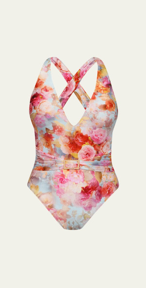 L'Agence - Soft Cloud Floral Lisa Plunge One-Piece Swimsuit