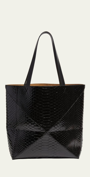 Loewe - Puzzle Fold Large Patent Python-Embossed Tote Bag