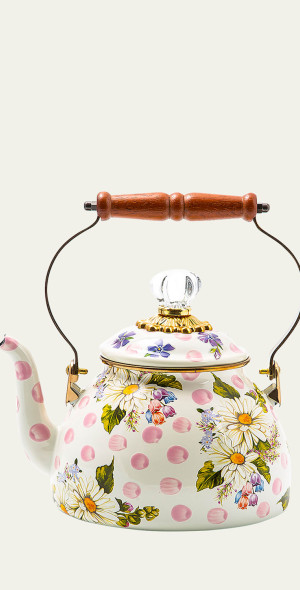 MacKenzie-Childs - Wildflowers Pink Enamel 2-Quart Tea Kettle