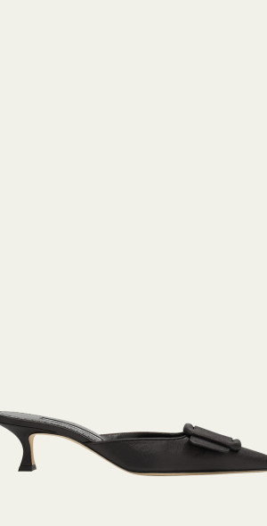 Manolo Blahnik - Maysale Satin Buckle Mule Pumps