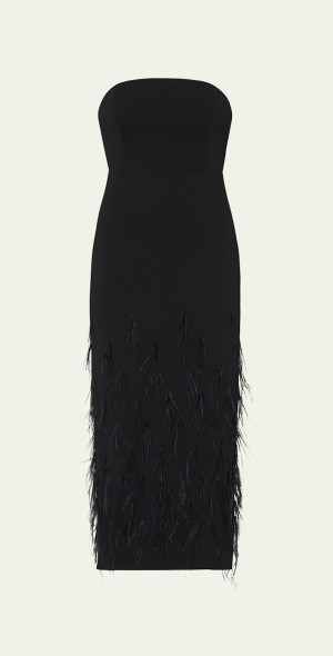 Milly - Shai Strapless Feather-Embellished Midi Dress