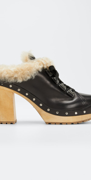 Miu Miu - Leather Shearling Lace-Up Mule Clogs