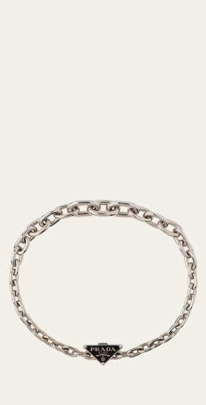 Prada - Enamel Triangle Logo Oval-Link Chain Necklace