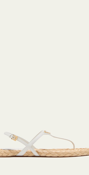 Prada - Leather Thong Slingback Espadrille Sandals