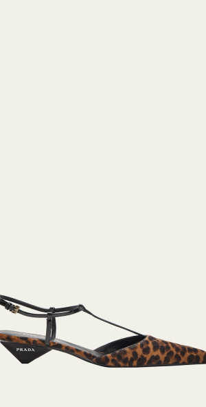 Prada - Leopard T-Strap Ballerina Pumps