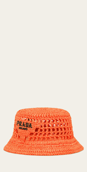 Prada - Logo Cutout Raffia Bucket Hat