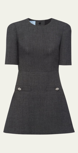 Prada - Matt Wool Mini Dress with Crystal Buttons