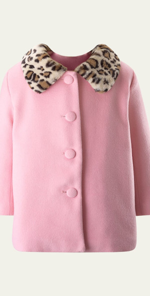 Rachel Riley - Girl's Faux Fur Leopard Collar Coat