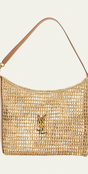 Saint Laurent - Oxalis YSL Monogram Shoulder Bag in Raffia with Bronze ...