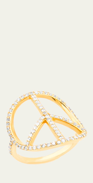 Sheryl Lowe - 14K Yellow Gold Pave Diamond Circular Peace Sign Ring