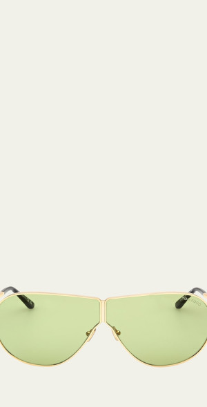 TOM FORD - Keating Green Metal Aviator Sunglasses