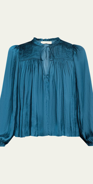 Ulla Johnson - Freja Pleated Blouson-Sleeve Blouse