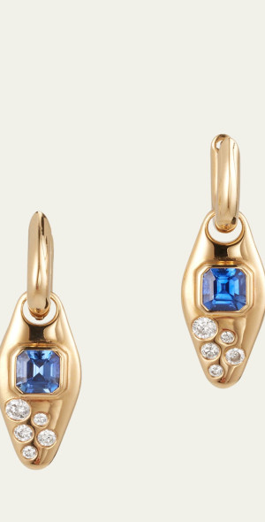Uniform Object - 18K Yellow Gold Blue Sapphire And Diamond Vessel Huggie Earrings