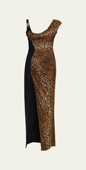 Versace - Leopard-Print Draped Liquid Jersey Slit Gown