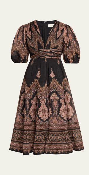 Zimmermann - Pleated Puff-Sleeve Midi Dress Zimmermann - Pleated Puff-Sleeve Midi Dress