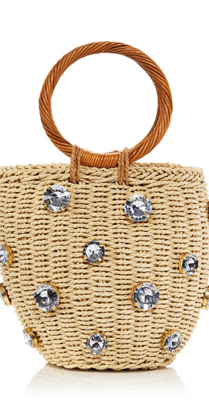 Aqua - Embellished Straw Bucket Bag