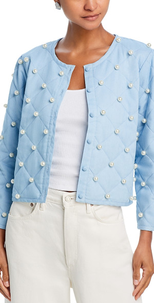 Aqua - Faux Pearl Embellished Quilted Jacket
