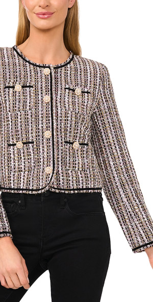 Cece - CeCe Patch Pocket Tweed Jacket