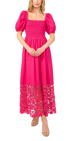 Cece - CeCe Puff Sleeve Combo Tiered Maxi Dress