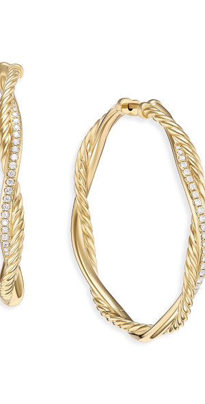 David Yurman - 18K Yellow Gold Petite Infinity Hoop Earrings with Pave ...