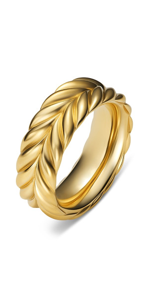 David Yurman - Men's 18K Yellow Gold Chevron Double Row Band