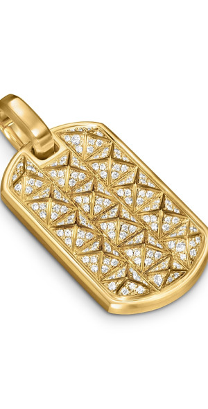 David Yurman - Men's Pyramid Tag in 18K Yellow Gold with Diamonds, 35mm