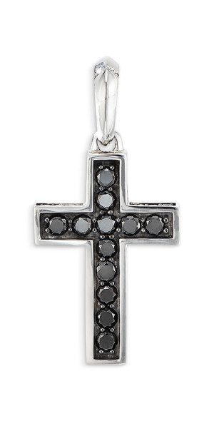 David Yurman - Sterling Silver Cross Pendant with Pave Black Diamonds