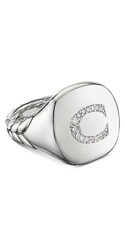 David Yurman - Sterling Silver Initial Pinky Ring with Pave Diamonds