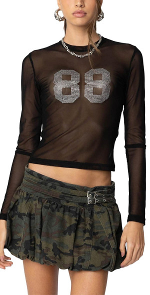 Edikted - 88 Rhinestone Sheer Mesh Top