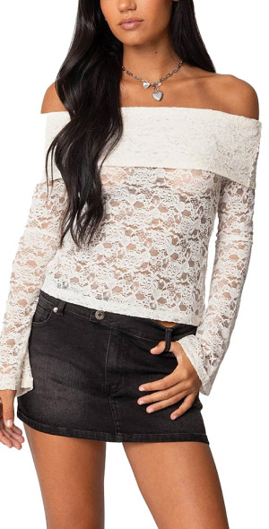 Edikted - Ashley Off Shoulder Sheer Lace Top